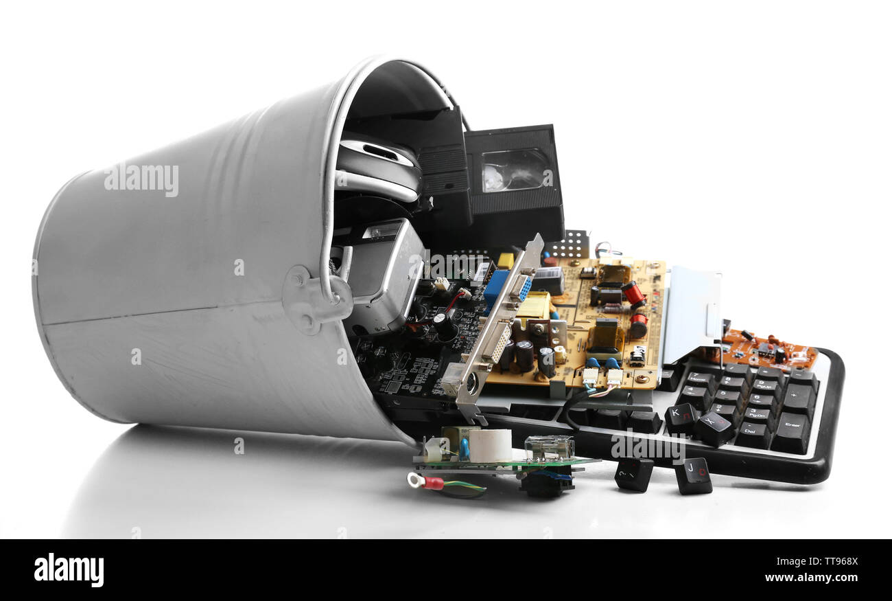 Electronic waste isolated on white Stock Photo - Alamy