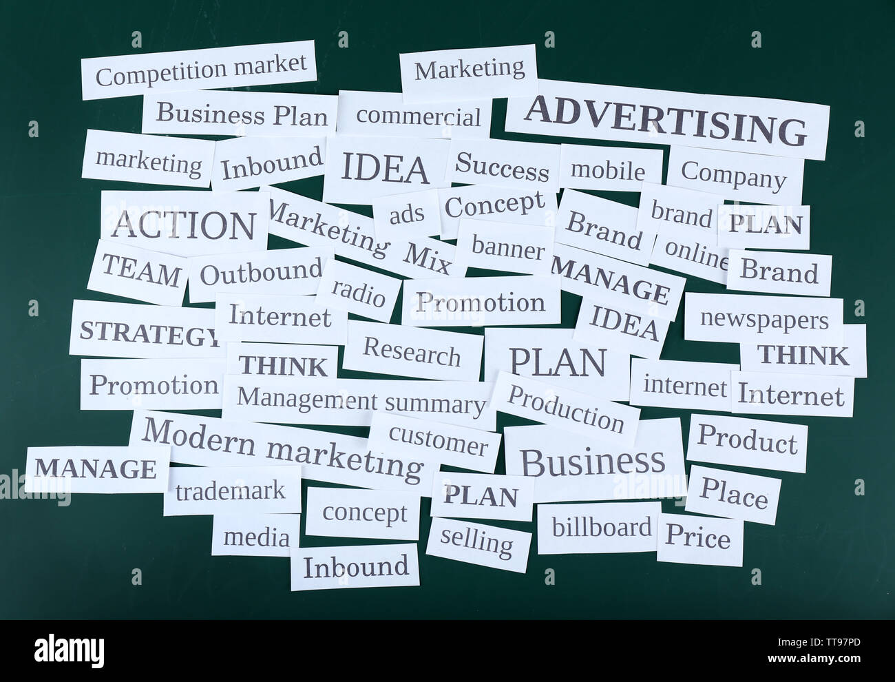 Themed words on blackboard background Stock Photo - Alamy