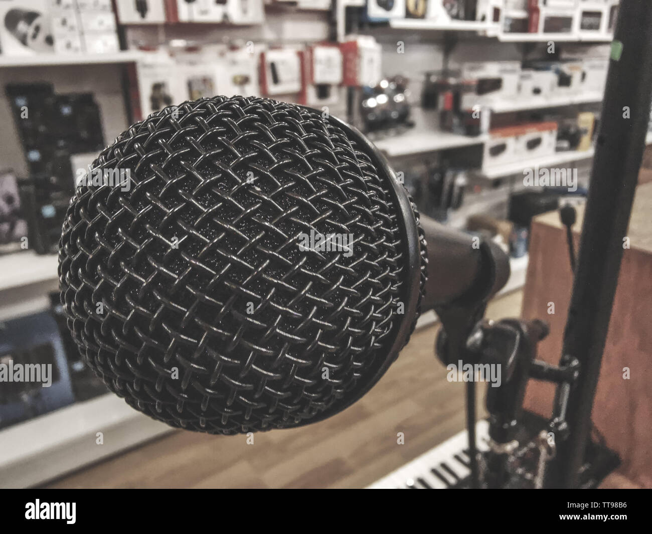 microphone head at the music store ready perform singing a song Stock ...