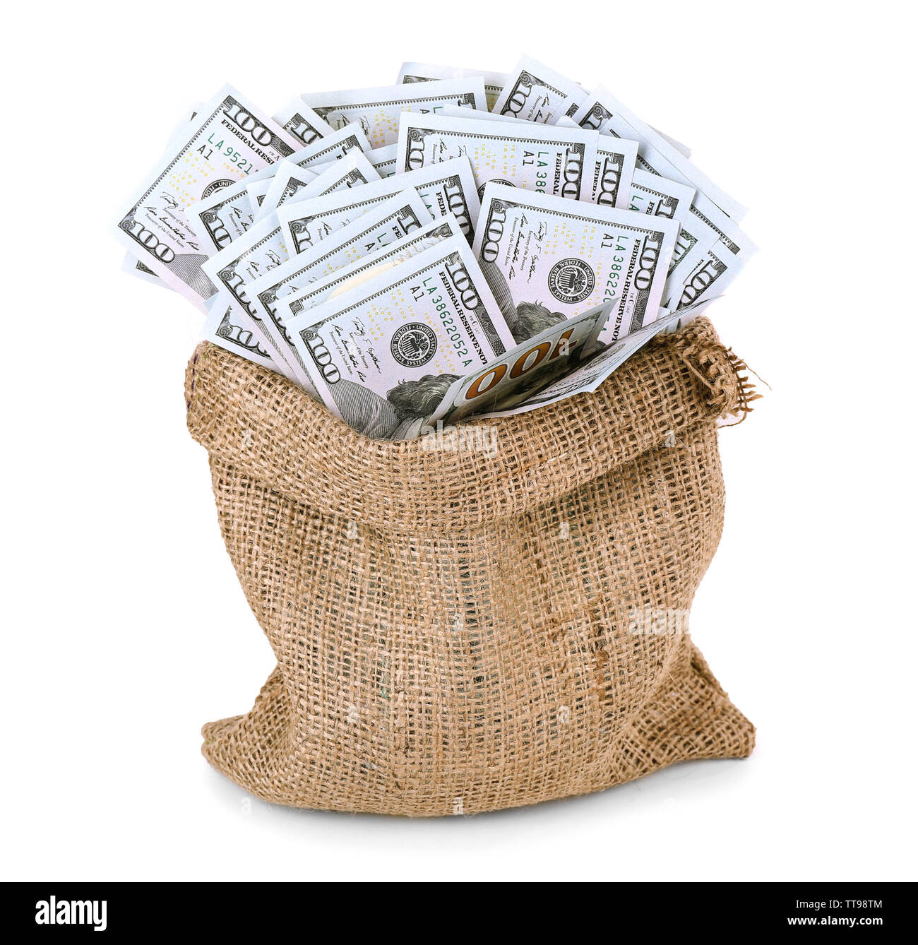 Money in bag isolated on white Stock Photo - Alamy