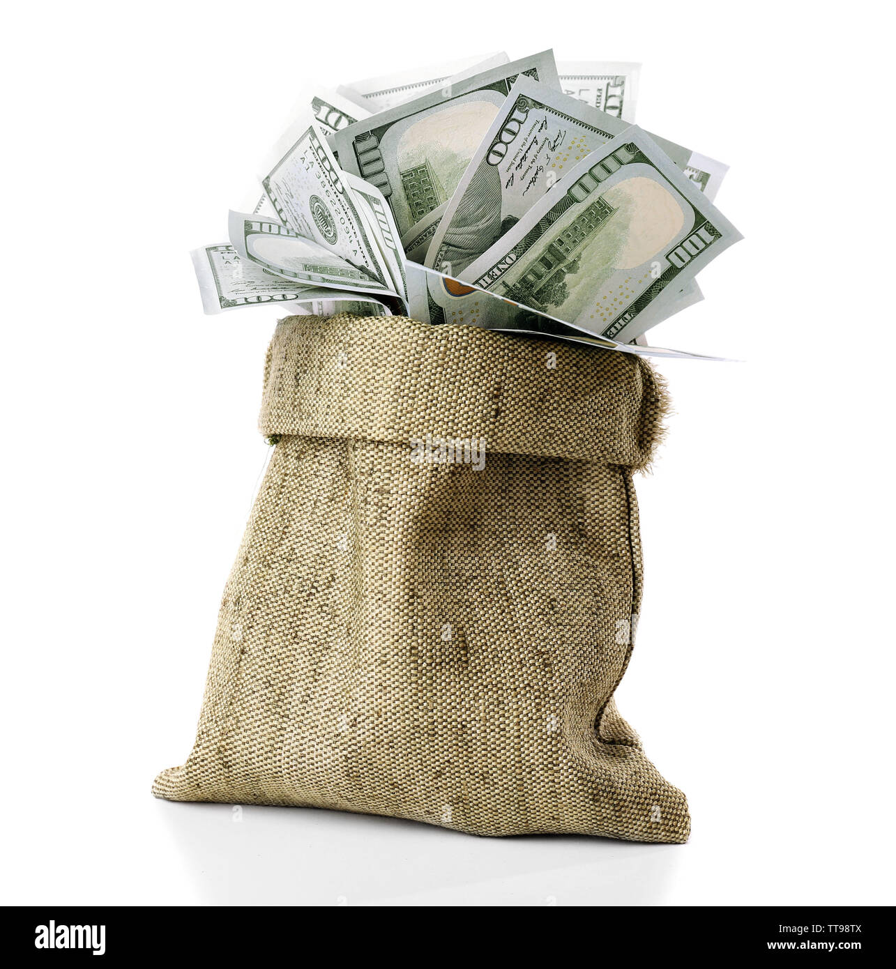 Money in bag isolated on white Stock Photo - Alamy