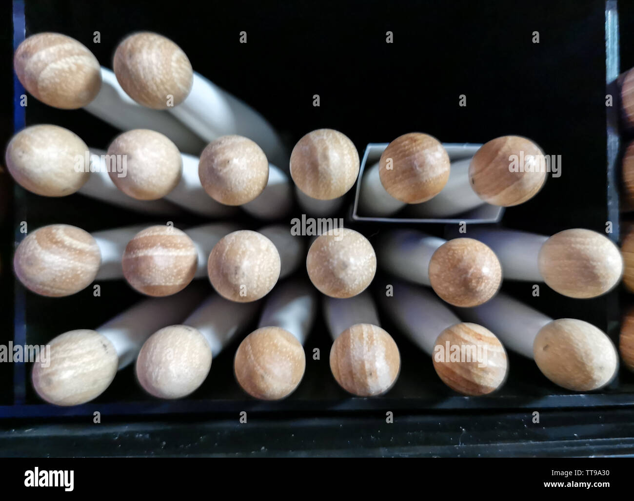 drum sticks tips front view on the shelf of a music store Stock Photo ...
