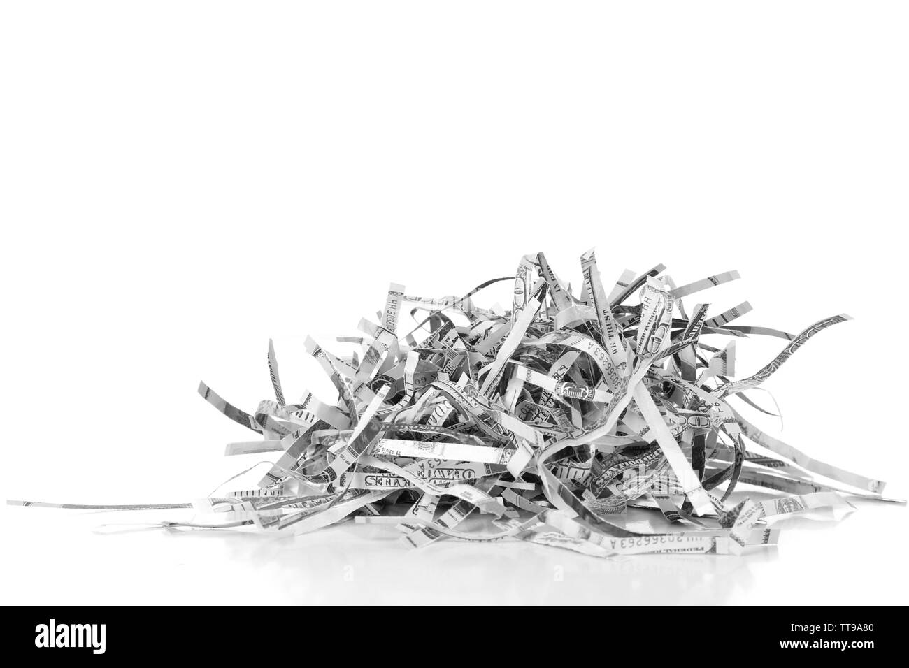 Destroyed money from shredder isolated on white Stock Photo - Alamy