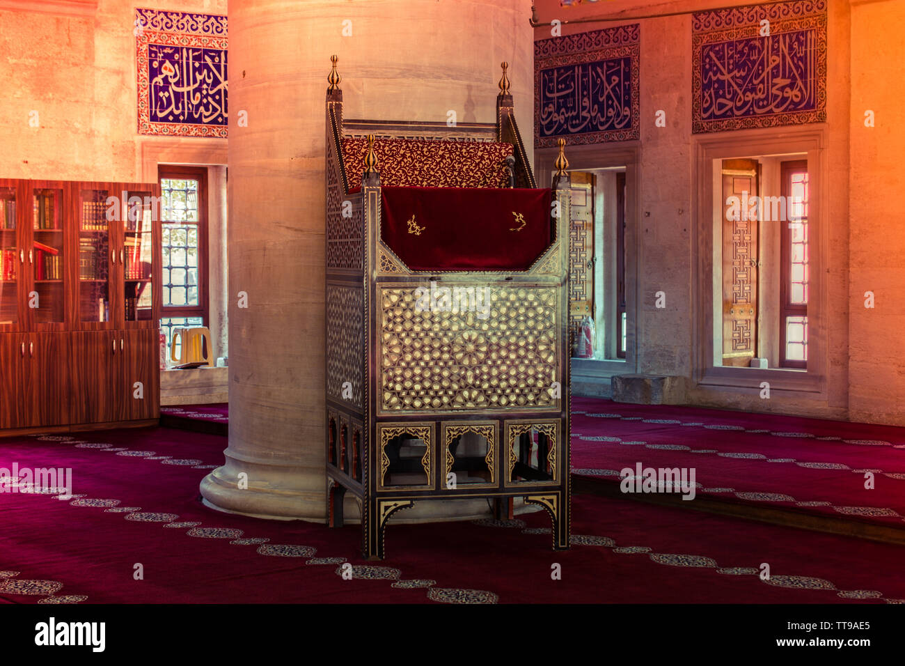 Wooden minbar sermon pulpit of Ottoman times in mosque Stock Photo - Alamy