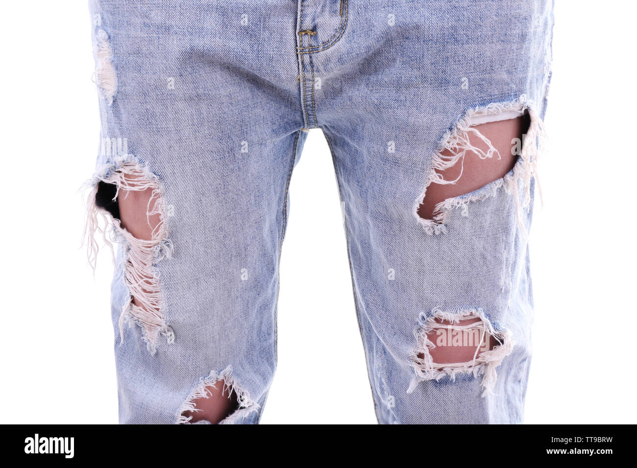 Person in torn jeans isolated on white Stock Photo - Alamy