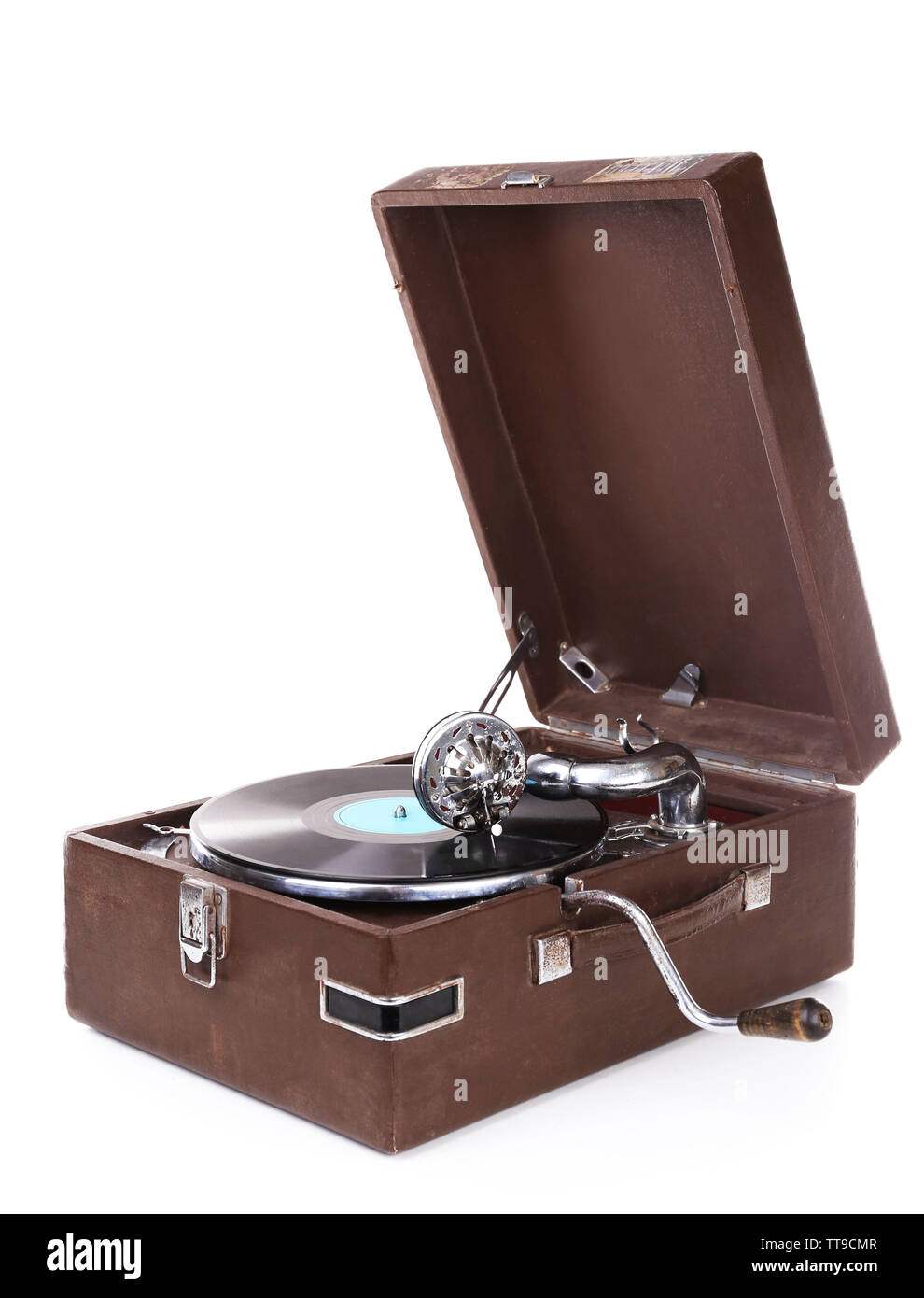 Vintage turntable vinyl record player isolated on white Stock Photo - Alamy