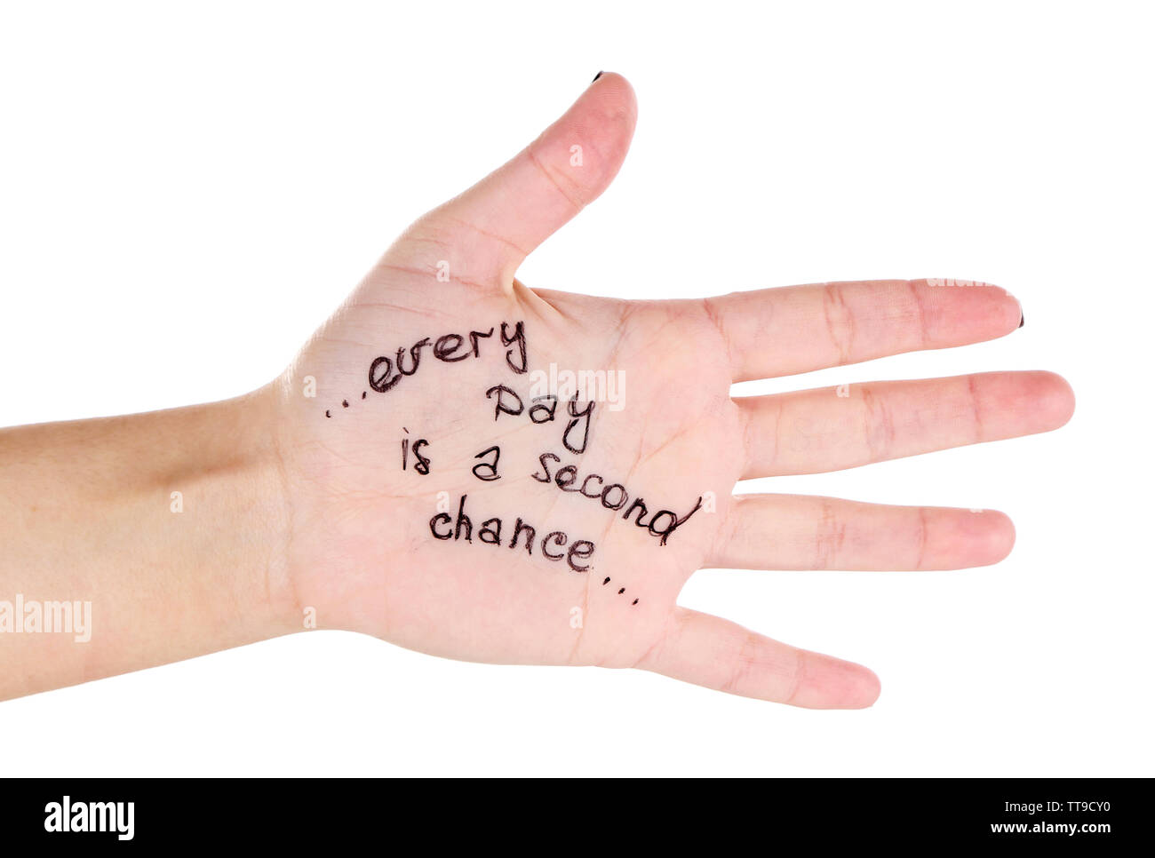 Female hand with written message isolated on white Stock Photo - Alamy