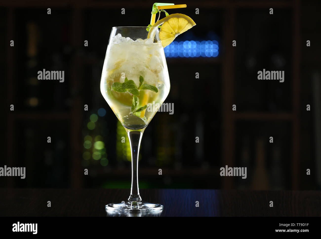 Glass of cocktails on bar background Stock Photo - Alamy