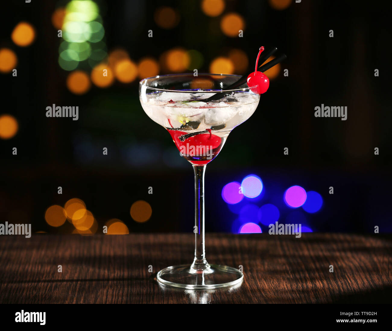 Glass of cocktails on bar background Stock Photo - Alamy