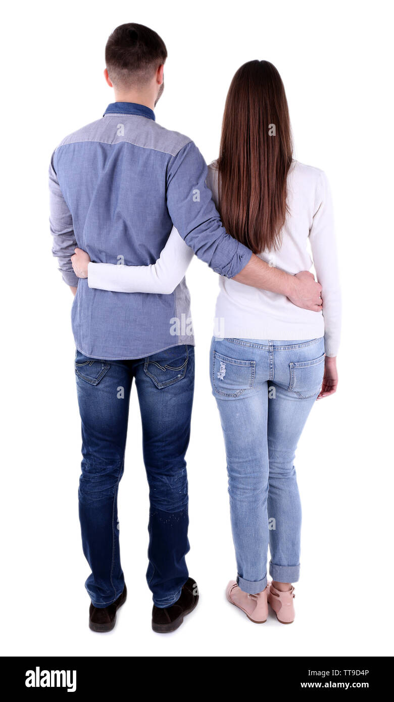 Back view of young couple isolated on white Stock Photo - Alamy