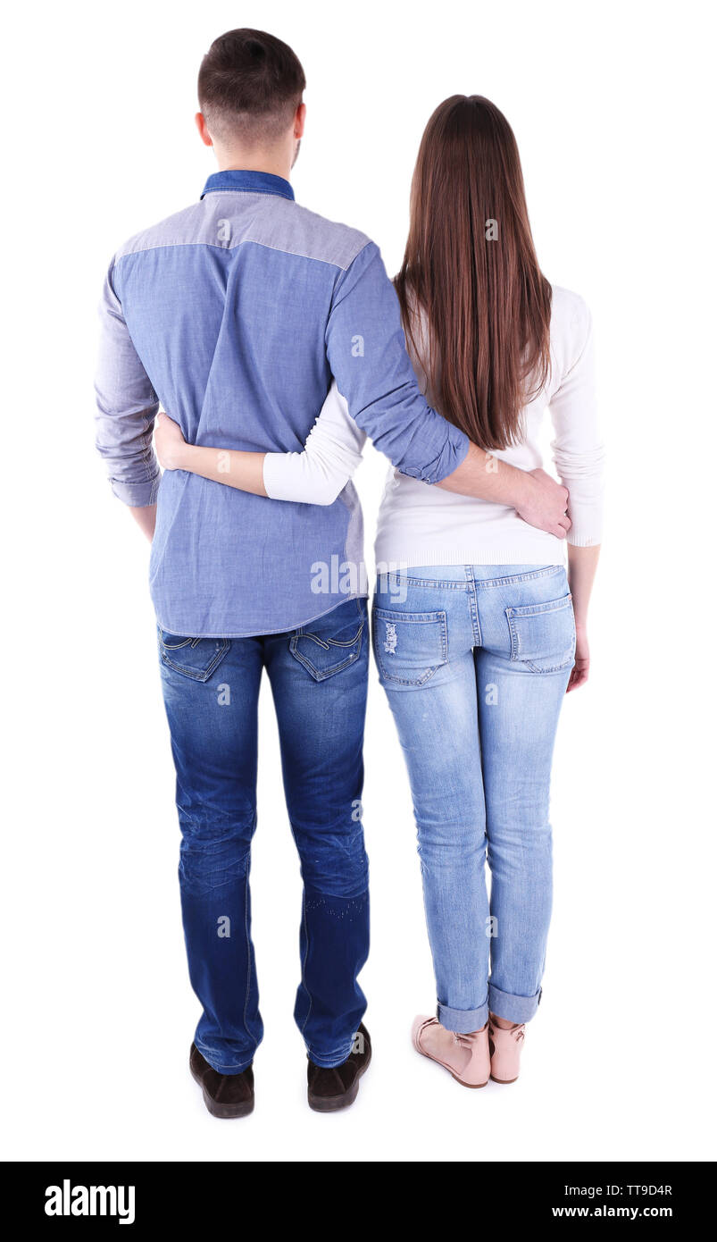 Back view of young couple isolated on white Stock Photo - Alamy