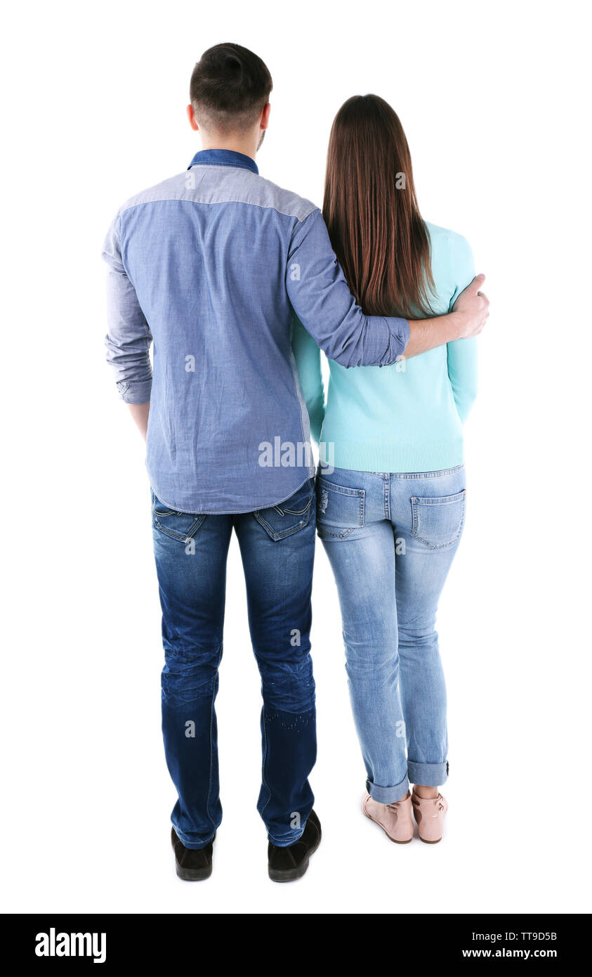 Back view of young couple isolated on white Stock Photo - Alamy