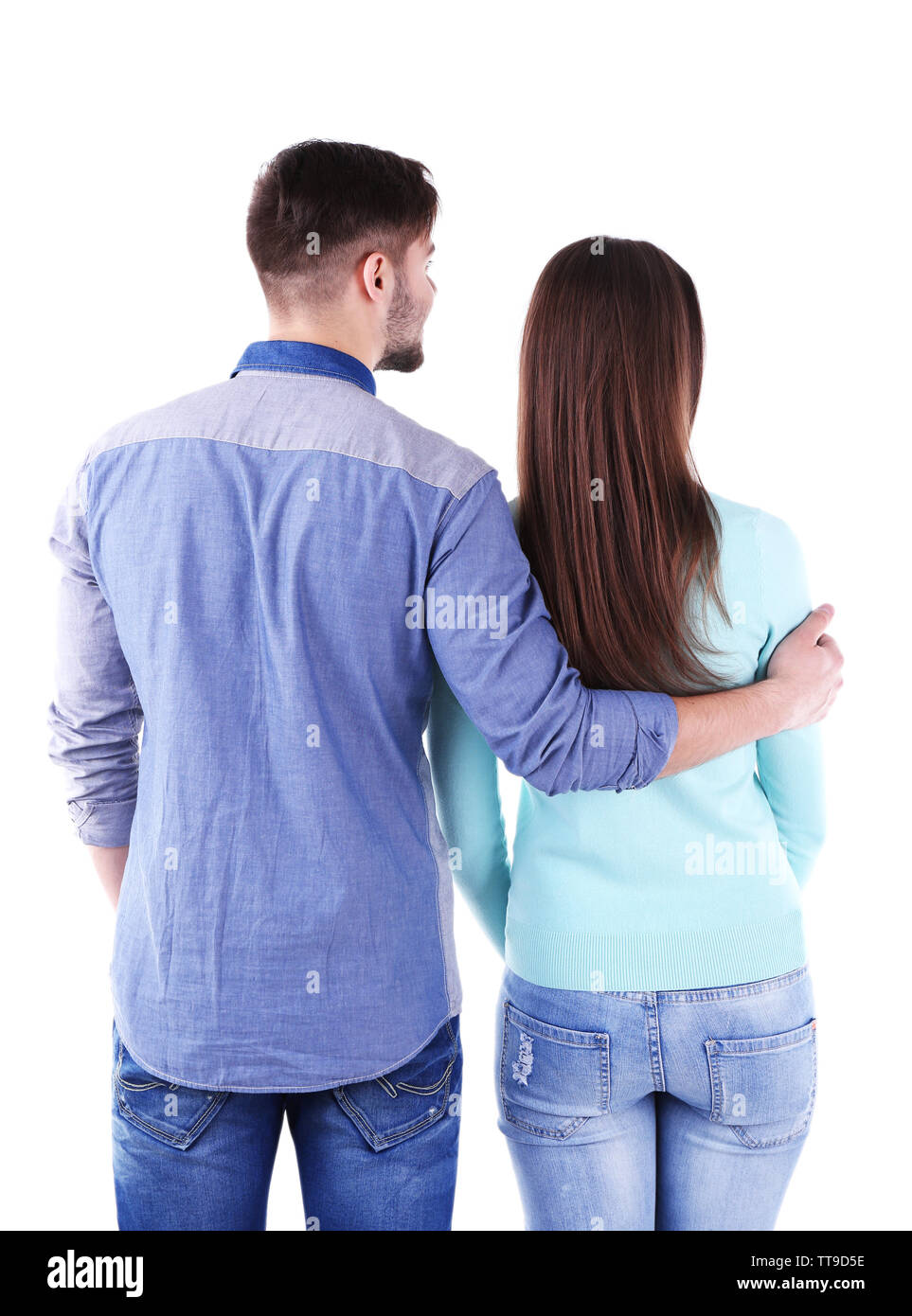 Back view of young couple isolated on white Stock Photo - Alamy