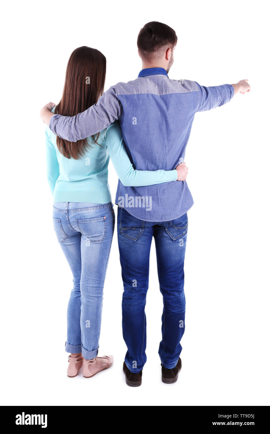 Back view of young couple isolated on white Stock Photo - Alamy
