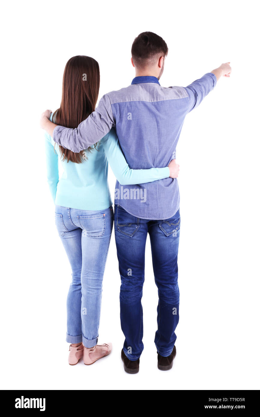 Back view of young couple isolated on white Stock Photo - Alamy