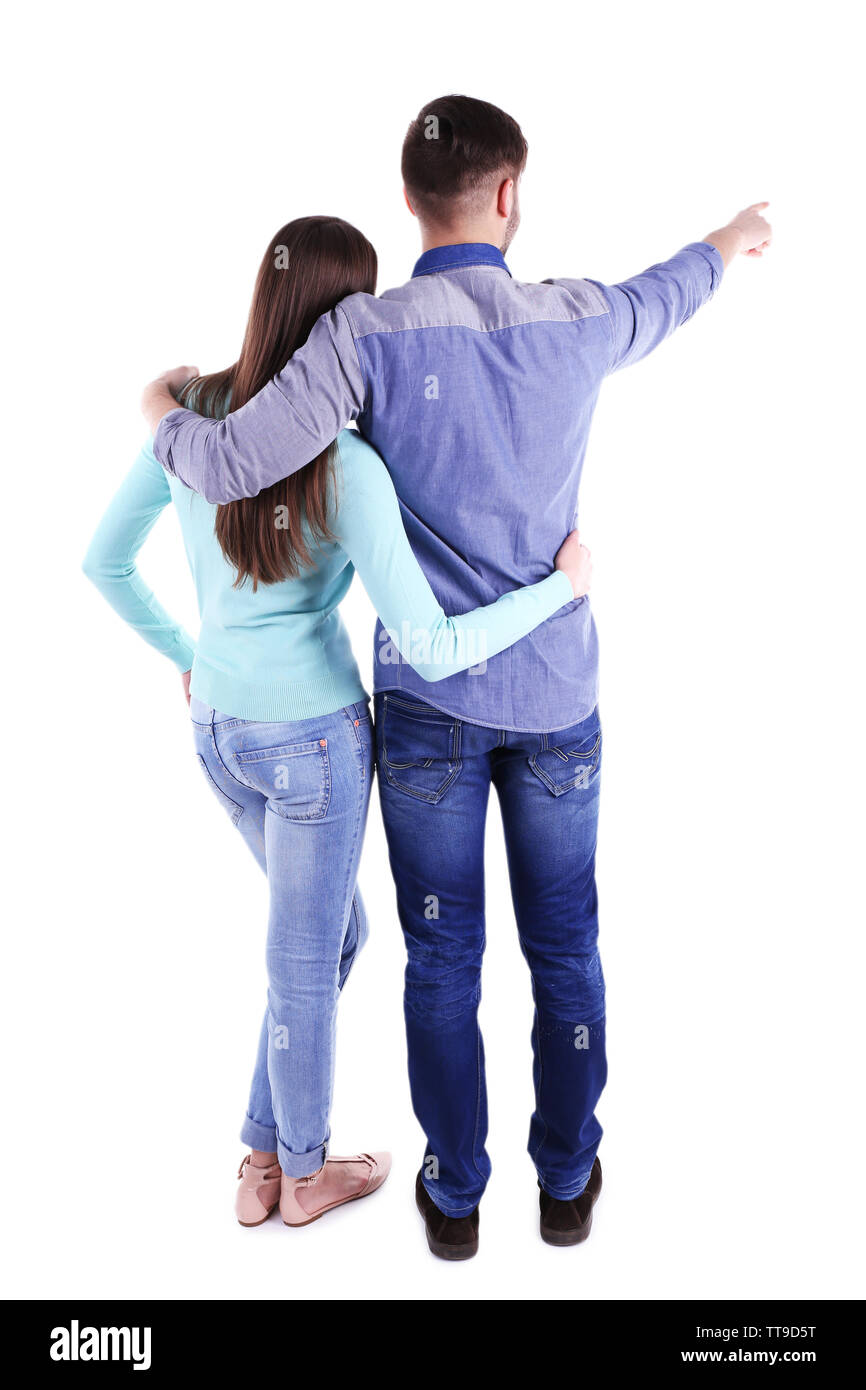 Back view of young couple isolated on white Stock Photo - Alamy