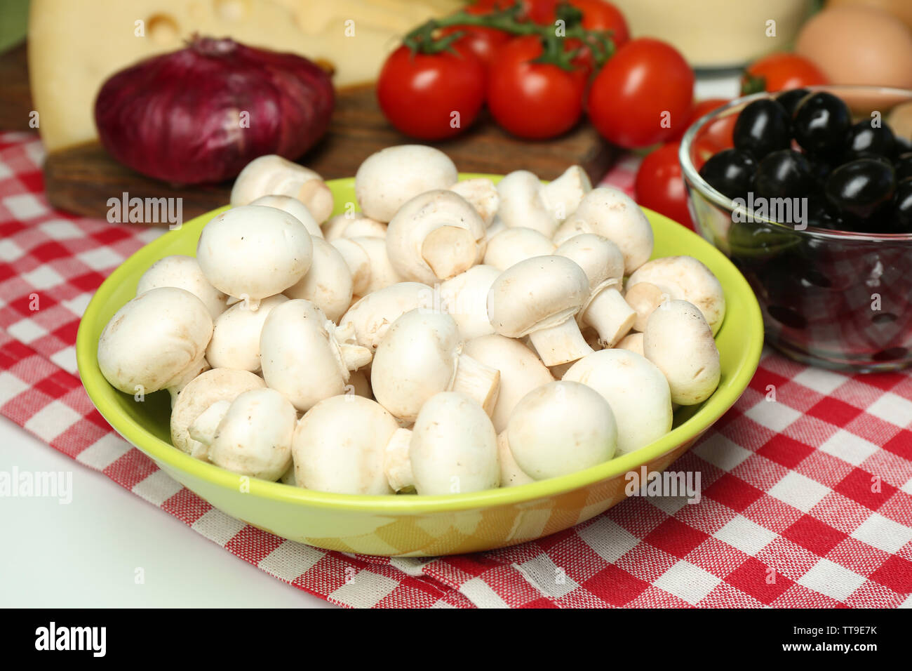 Food ingredients for cooking on table close up Stock Photo - Alamy