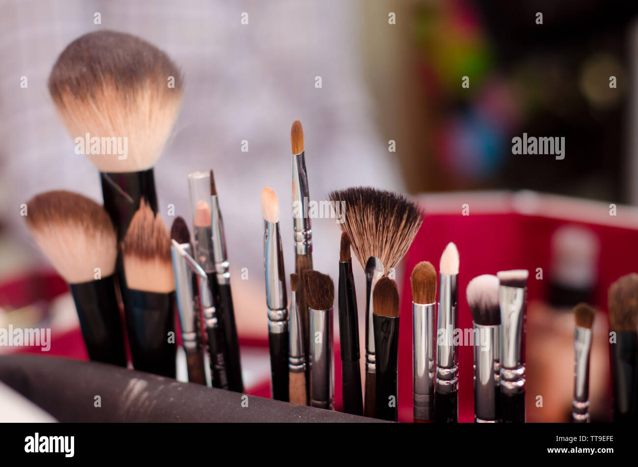 Bright picture with large and small brushes for makeup Stock Photo - Alamy