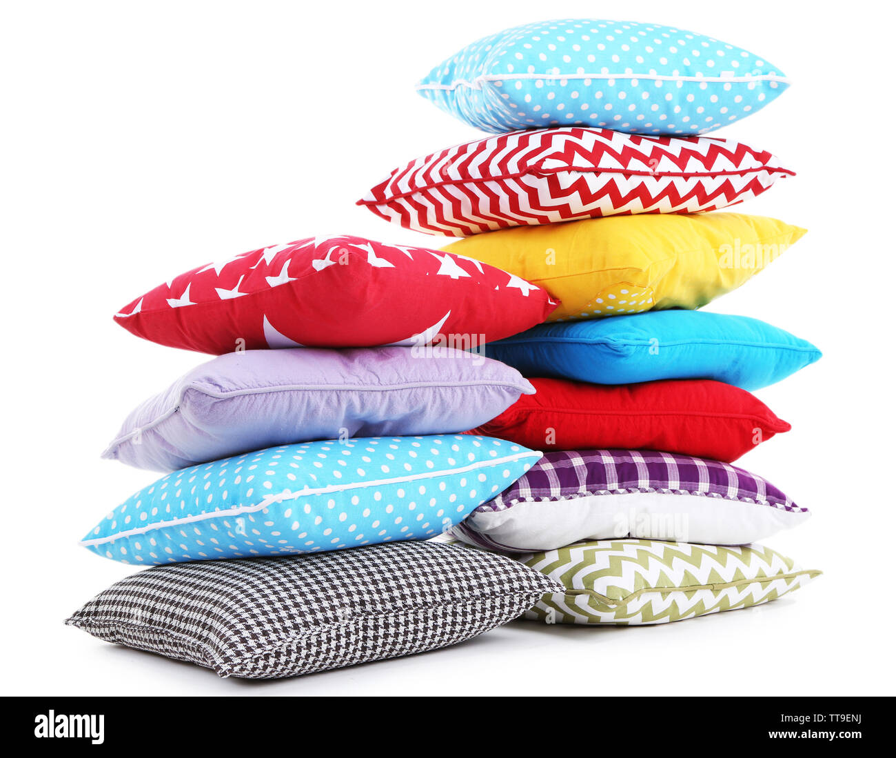 Stack of colorful pillows isolated on white Stock Photo - Alamy