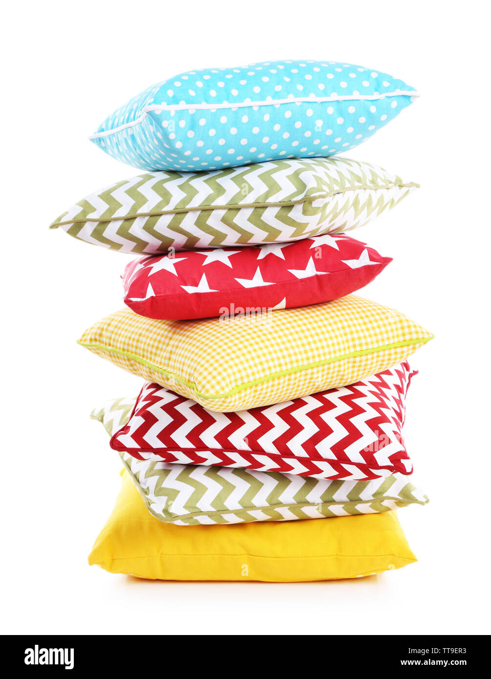 Stack of colorful pillows isolated on white Stock Photo - Alamy