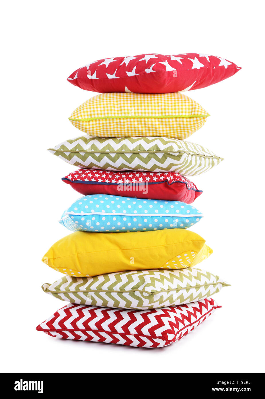 Stack of colorful pillows isolated on white Stock Photo - Alamy