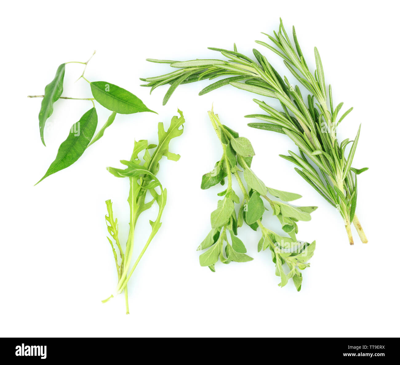 Green herbs and leaves isolated on white Stock Photo - Alamy