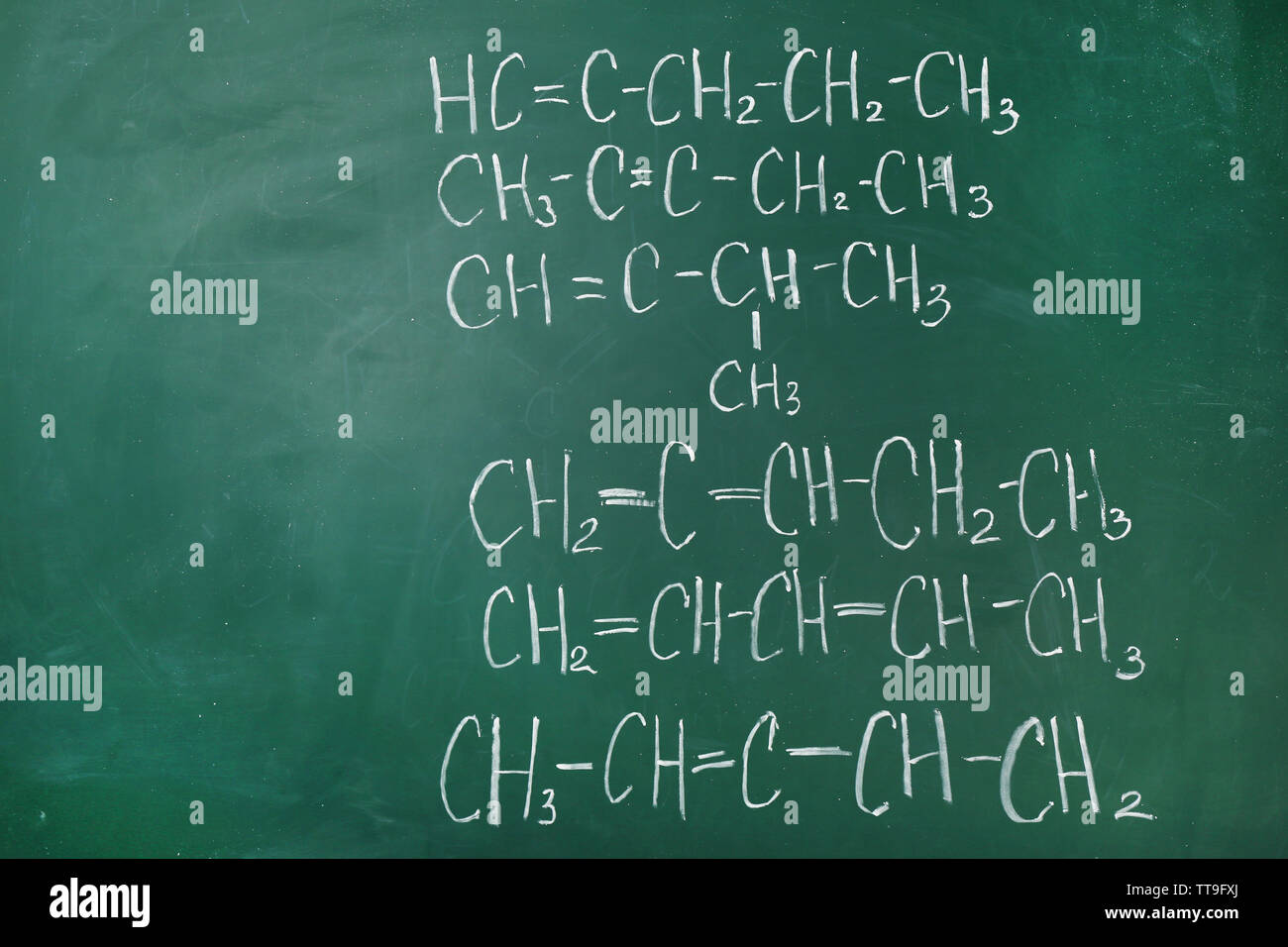 Molecule models and formulas on blackboard background Stock Photo - Alamy