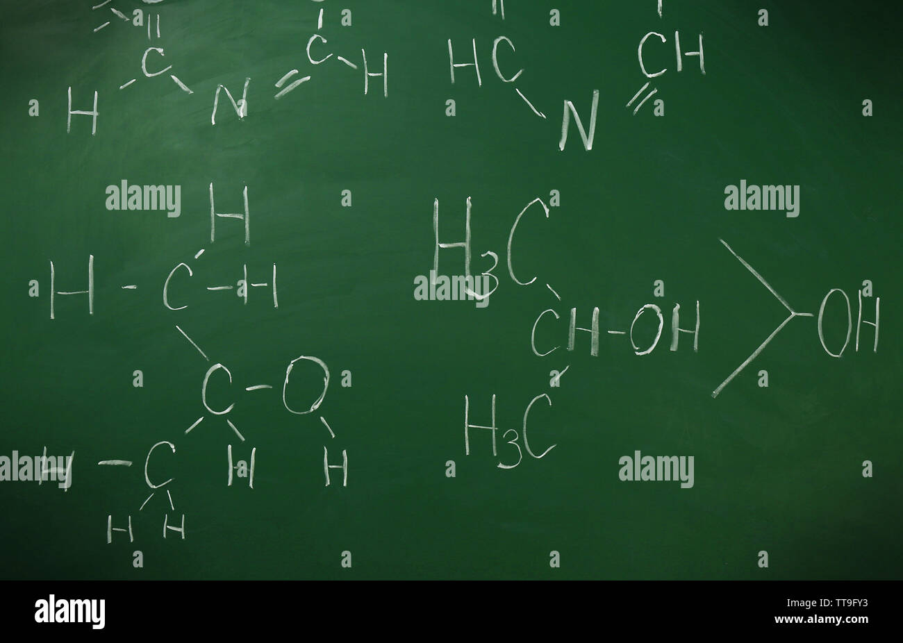 Molecule models and formulas on blackboard background Stock Photo - Alamy