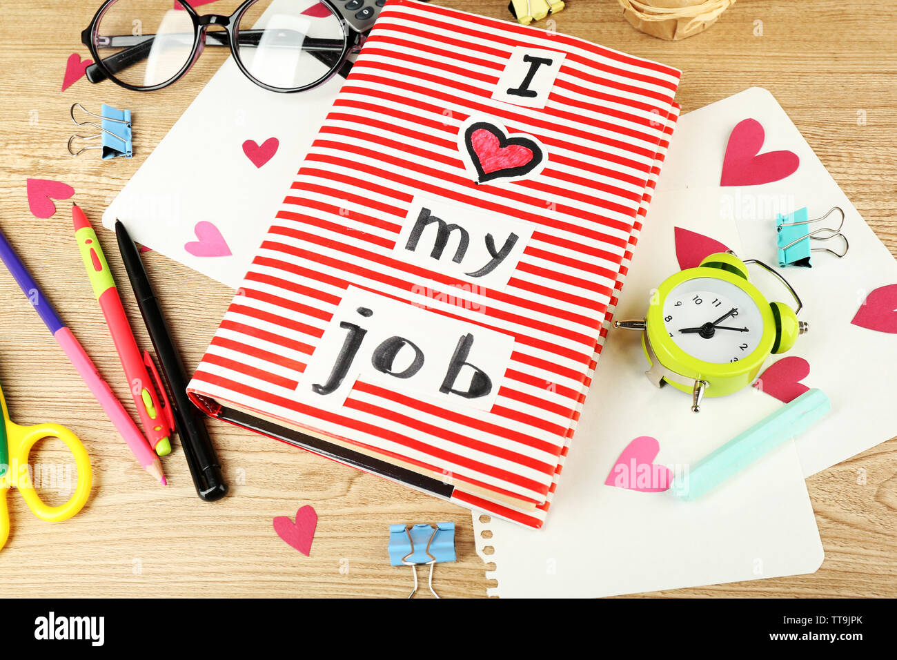 Inscription I love my job on workplace Stock Photo - Alamy