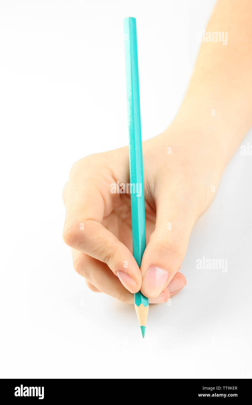 Female hand with colorful pencil isolated on white Stock Photo - Alamy