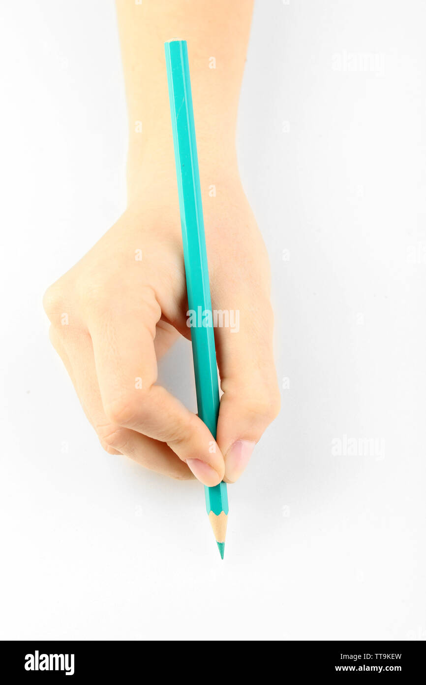 Female hand with colorful pencil isolated on white Stock Photo - Alamy