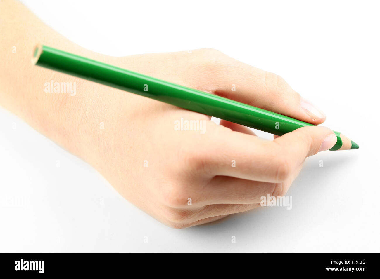 Female hand with colorful pencil isolated on white Stock Photo - Alamy