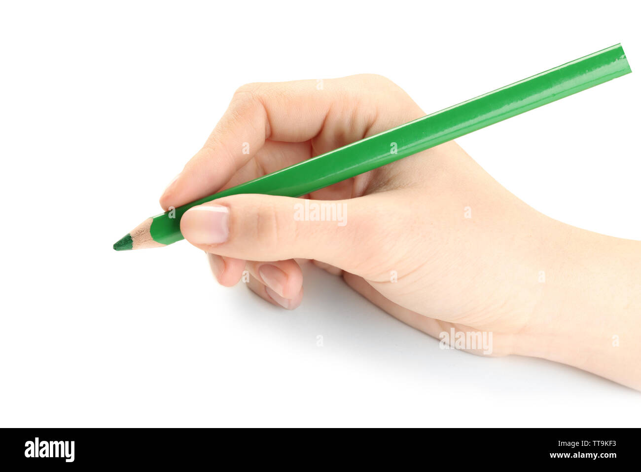 Female hand with colorful pencil isolated on white Stock Photo - Alamy