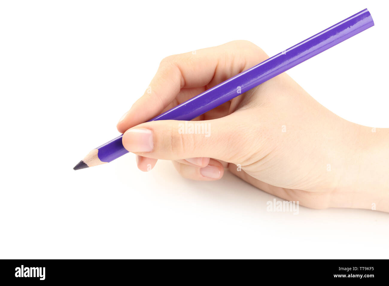 Female hand with colorful pencil isolated on white Stock Photo - Alamy