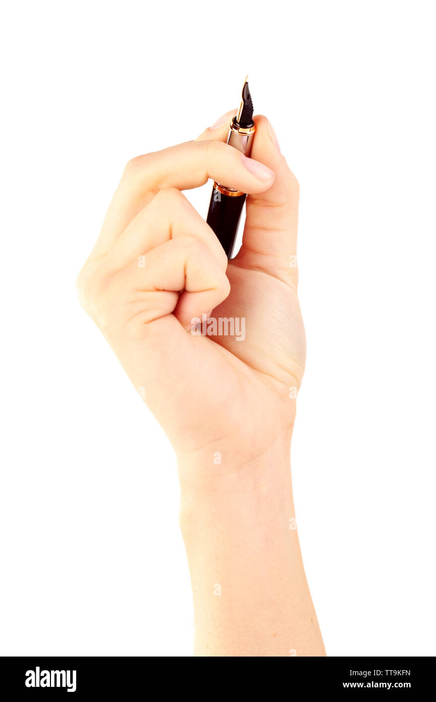 Female hand with Fountain pen isolated on white Stock Photo - Alamy
