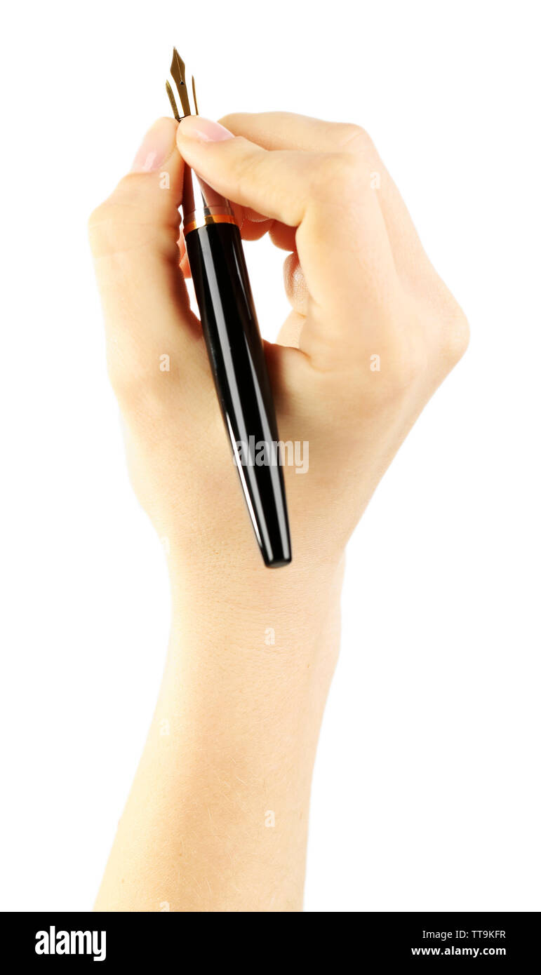 Female hand with Fountain pen isolated on white Stock Photo - Alamy