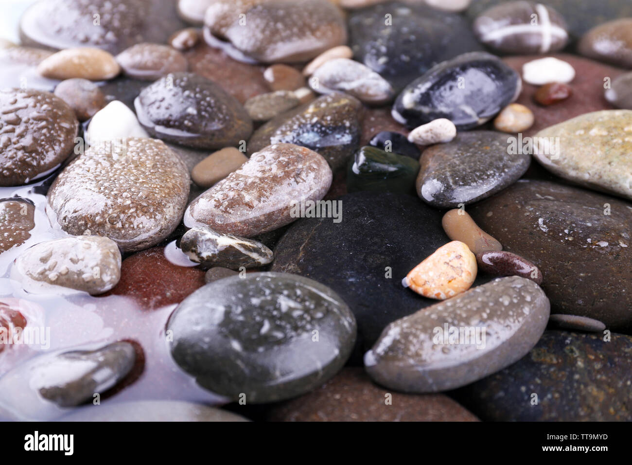Wet sea pebbles background Stock Photo - Alamy