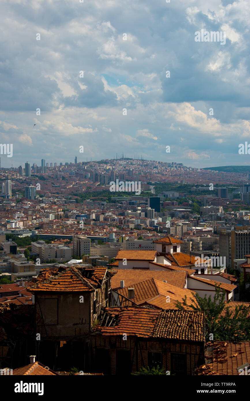 cityscape of turkish capital ankara, seen from ancient ankara castle ...