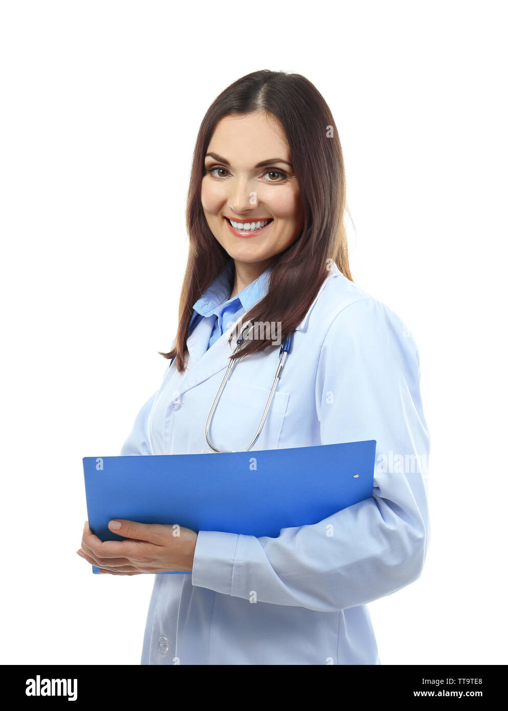 Beautiful doctor woman isolated on white Stock Photo - Alamy
