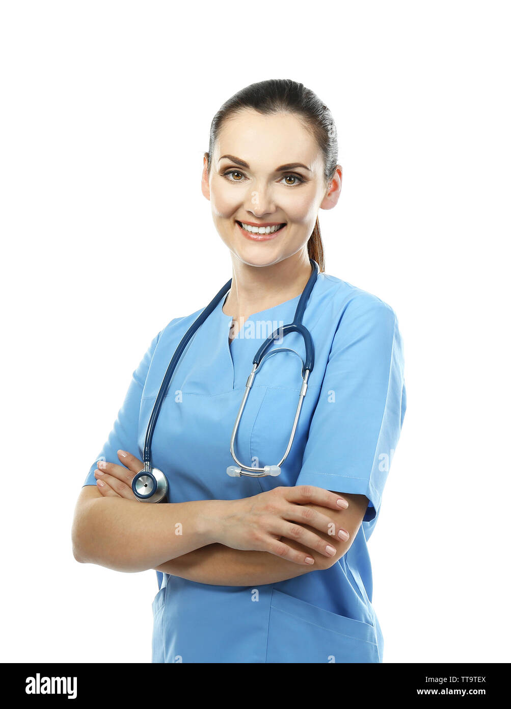 Beautiful doctor woman isolated on white Stock Photo - Alamy