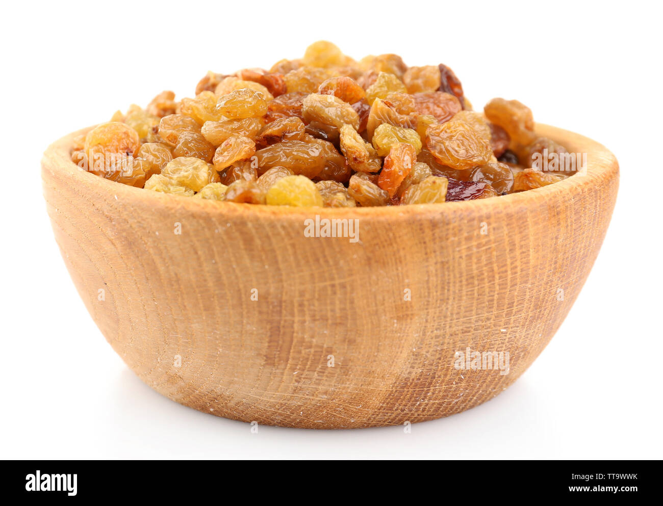 Raisins in bowl isolated on white Stock Photo - Alamy