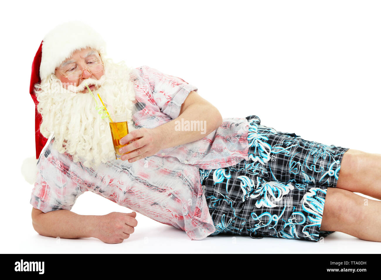 Santa Claus resting on vacation, isolated on white Stock Photo - Alamy