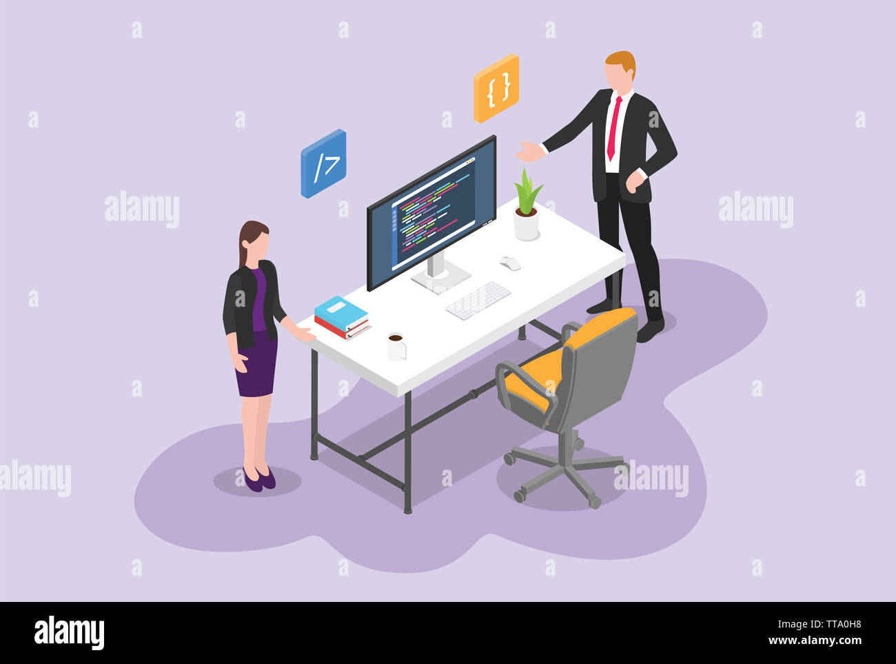 hire programmer or software developer vacancy concept with empty chair ...