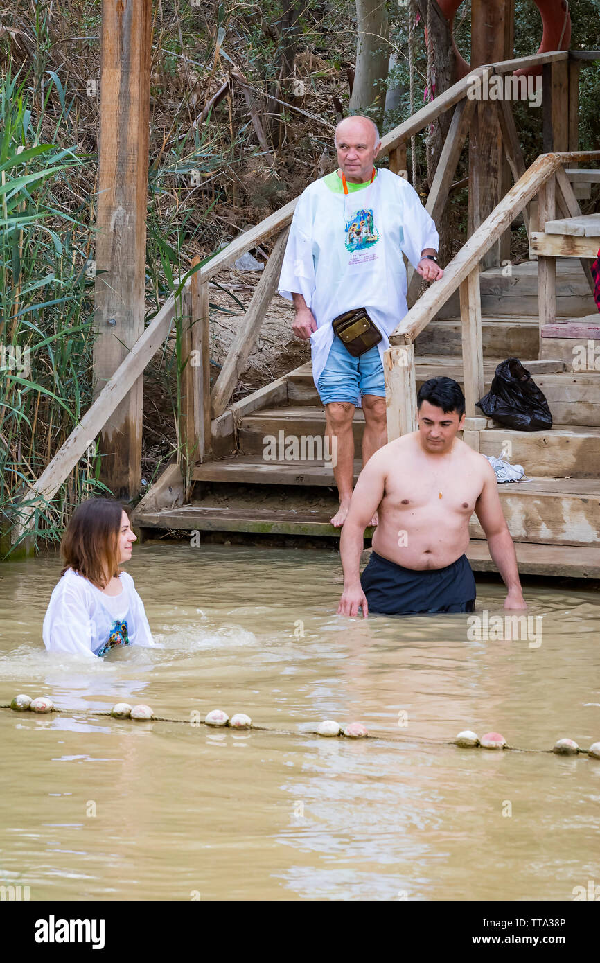 BETHABARA, ISRAEL- 25 NOVEMBER 2017: Pilgrims from different countries ...