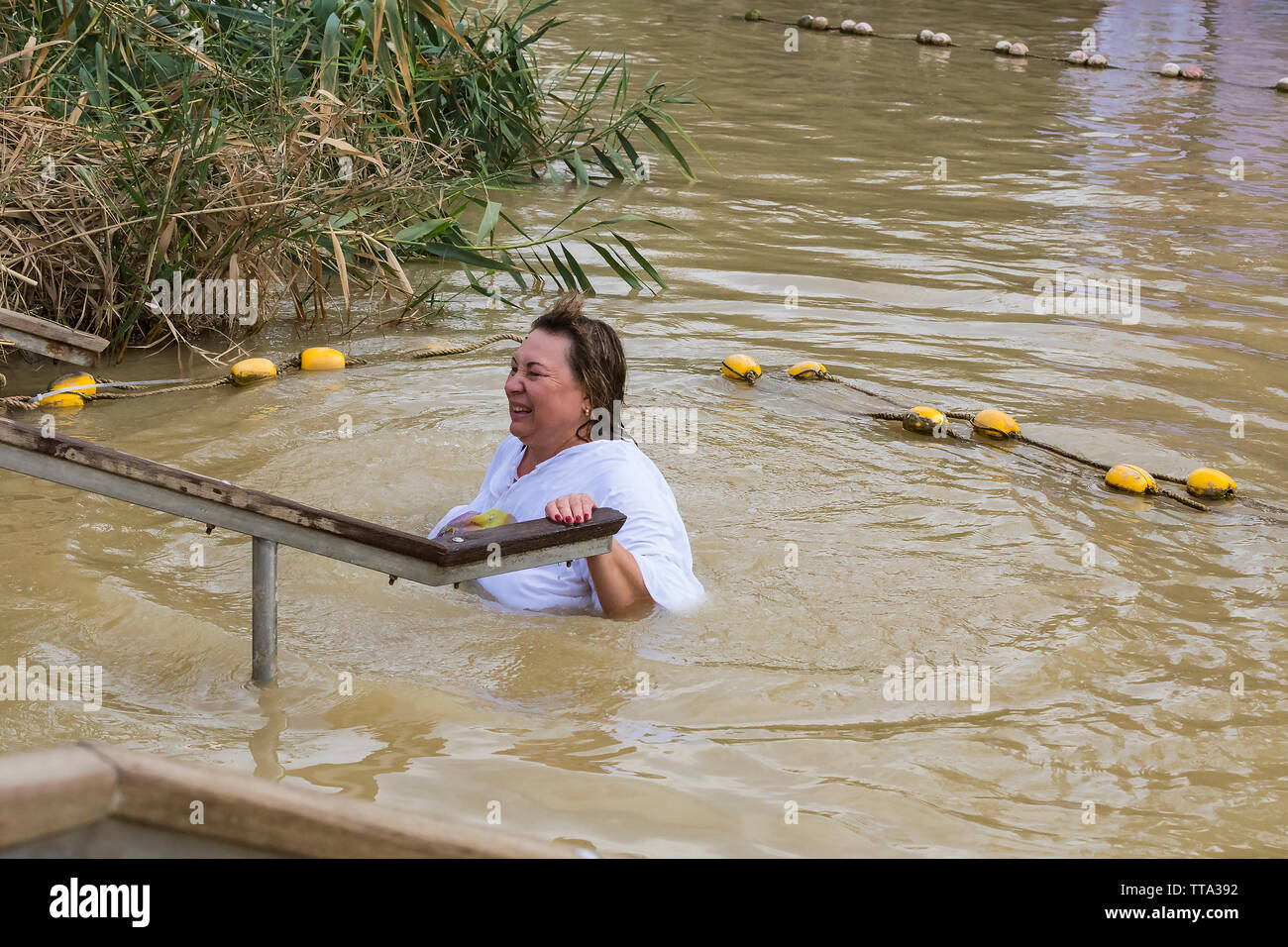 BETHABARA, ISRAEL- 25 NOVEMBER 2017: Pilgrims from different countries ...