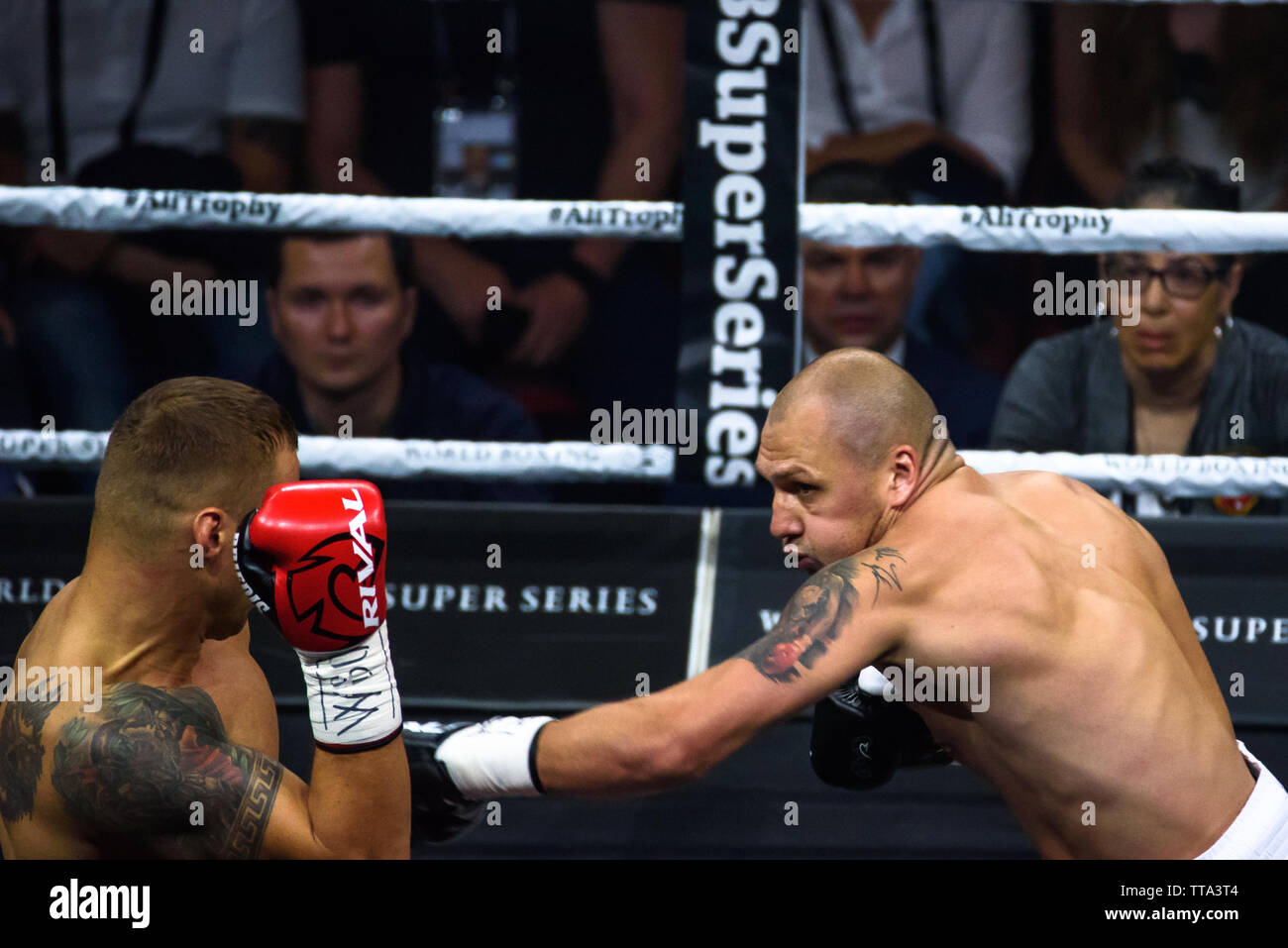 Riga, Latvia. 15th of June, 2019. Mairis Briedis (L) and Krzysztof ...