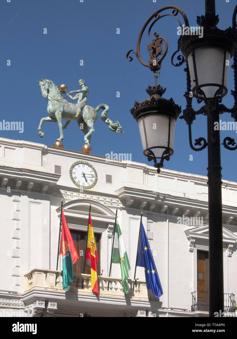 Courthouse in Toledo, Spain with provincial and EU flags Stock Photo ...