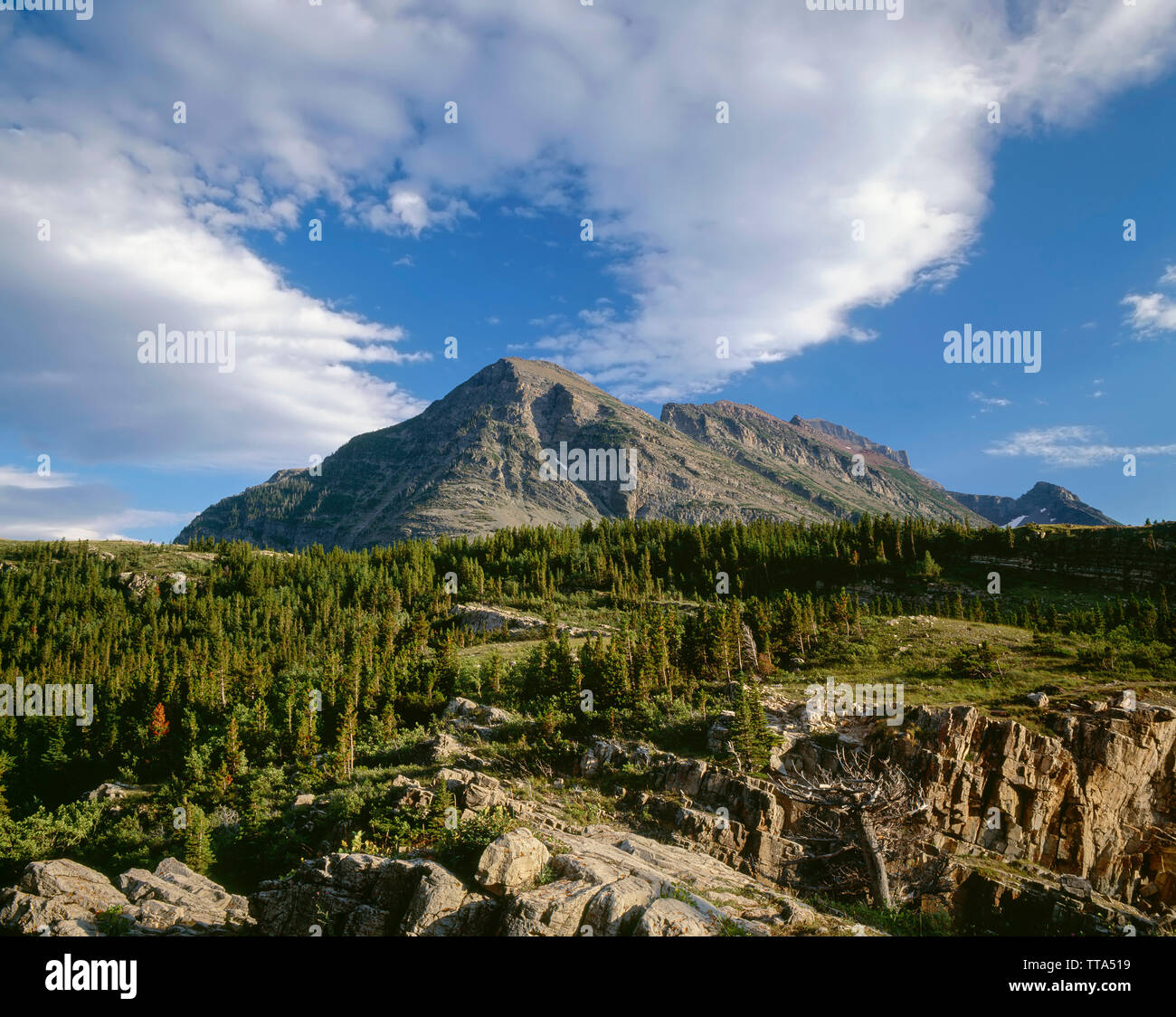 USA, Montana, Glacier National Park, Wynn Mountain with clouds ...