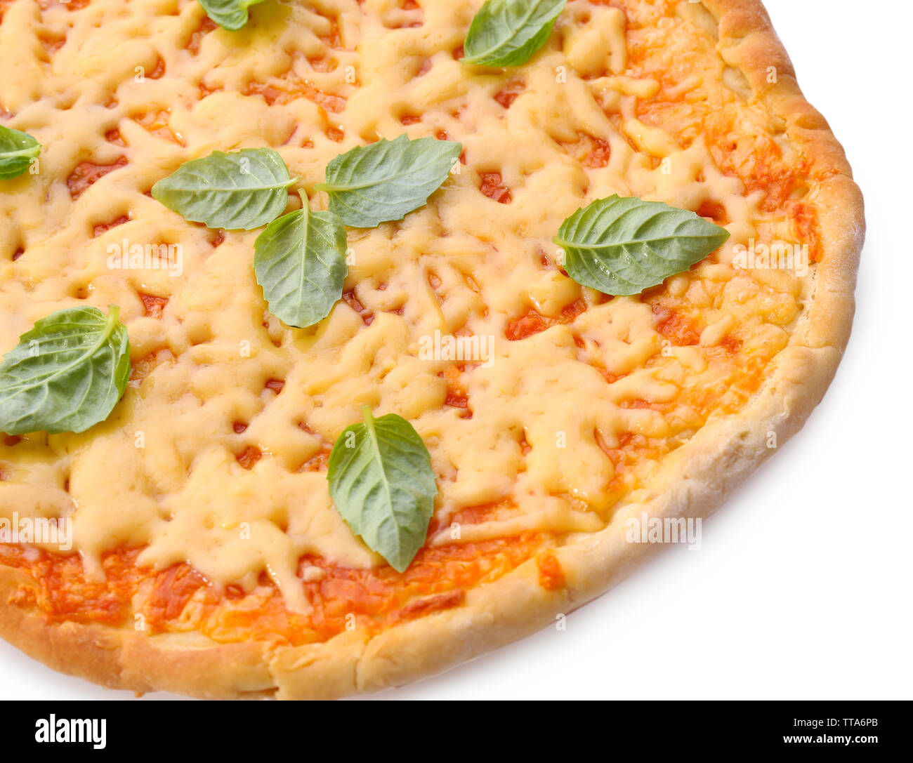 Cheese pizza with basil close up Stock Photo - Alamy