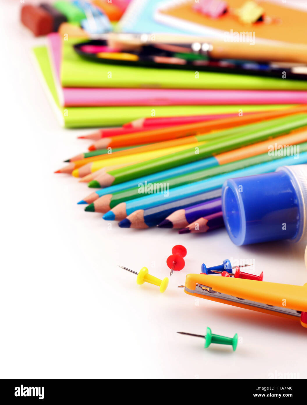 Colorful school stationery isolated on white Stock Photo - Alamy